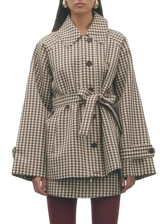 MAUDE CLUB Clarke Gingham Trench Jacket - Brown Beige