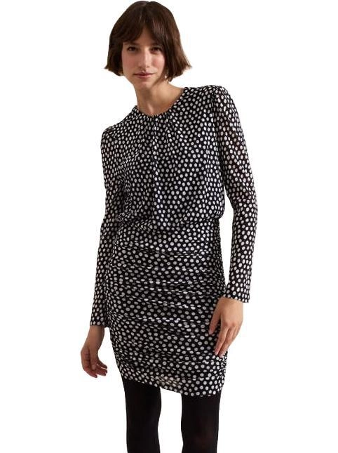 PHASE EIGHT Teodroa Ruched Polka Dot Mini Dress - Black