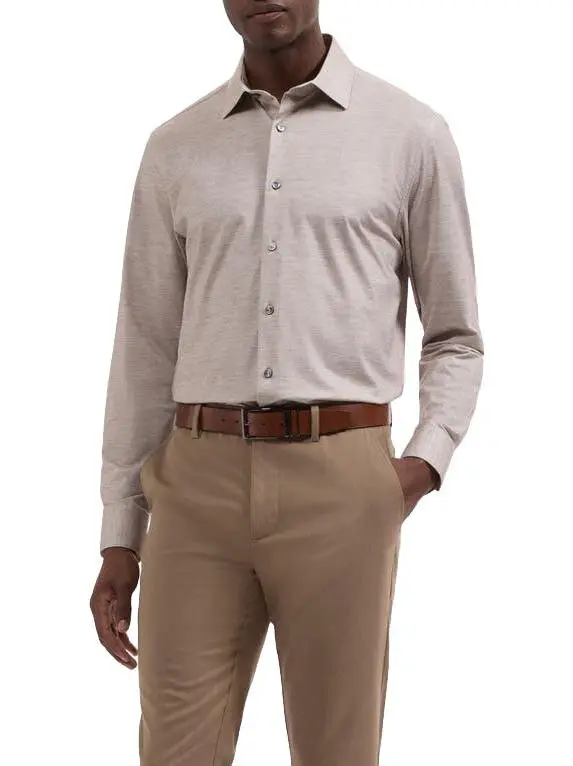 Bugatchi James Ooohcotton® Heathered Button-up Shirt - Cobblestone