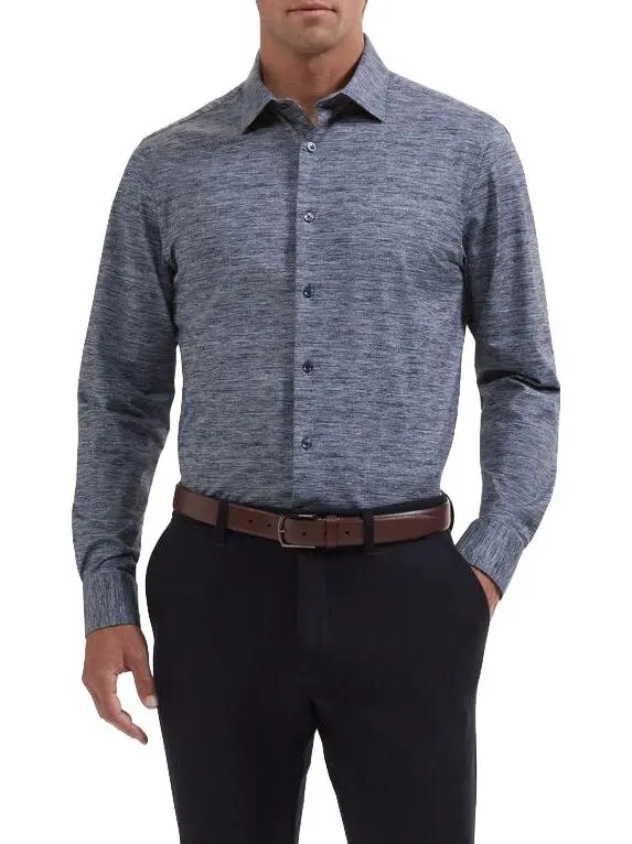 Bugatchi James Ooohcotton® Heathered Button-up Shirt - Navy