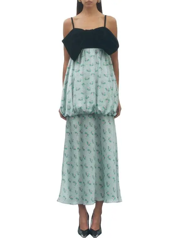 MAUDE CLUB Floral Bubble Hem Maxi Dress - Mint Multi