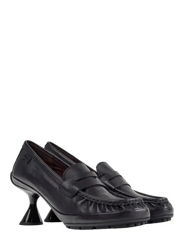 Camper Leather Moccasin Pump - Black