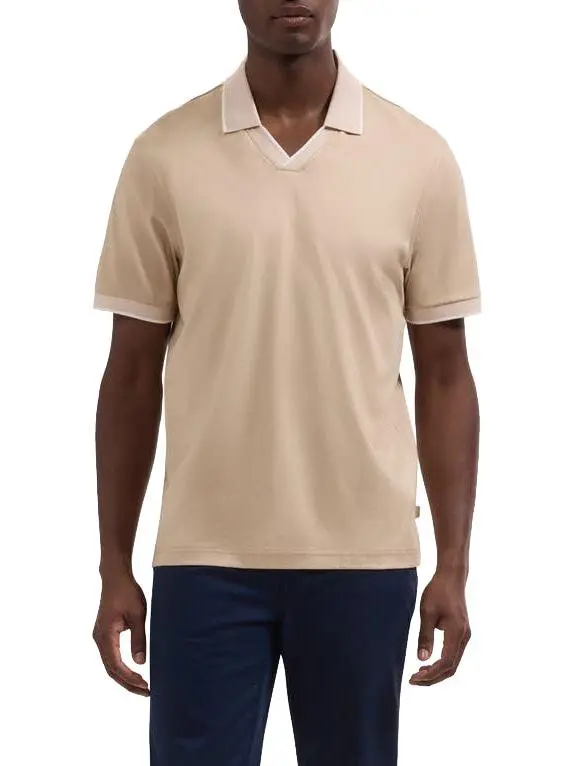 Bugatchi Pima Cotton Johnny Collar Polo - Sand