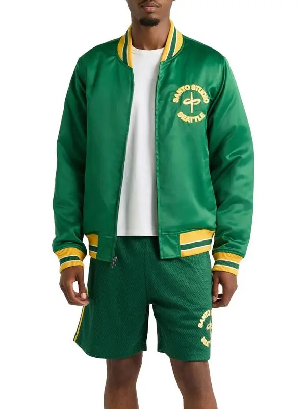SANTO STUDIO Seattle Satin Bomber Jacket - Green