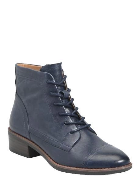 COMFORTIVA Cordia Leather Lace-up Bootie With Cap Toe And Block Heel - Sky Navy