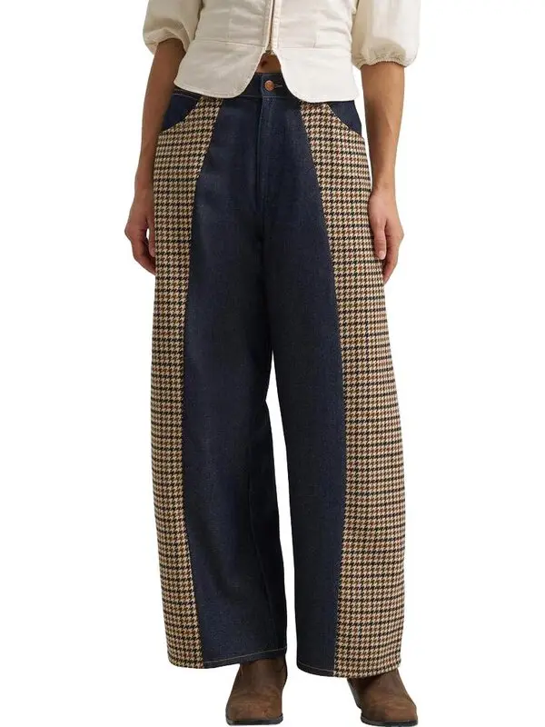 Wrangler Barrel Leg Houndstooth Paneled Jeans - Rinse