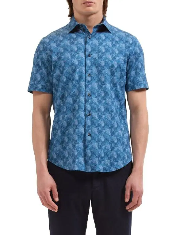 Bugatchi Miles Ooohcotton® Print Short Sleeve Button-up Shirt - Marine Blue