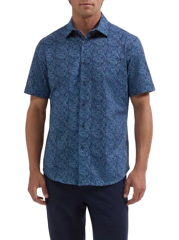 Bugatchi Miles Ooohcotton® Print Short Sleeve Button-up Shirt - Navy