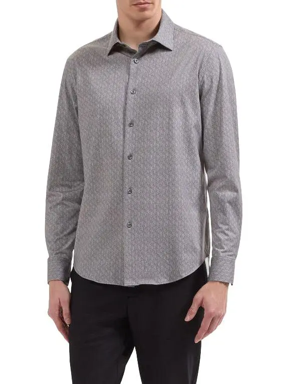 Bugatchi James Ooohcotton Tech Long Sleeve Button Up Shirt - Cement