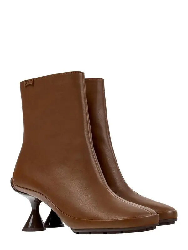 Camper Right Left Sculptural Heel Leather Bootie - Medium Brown
