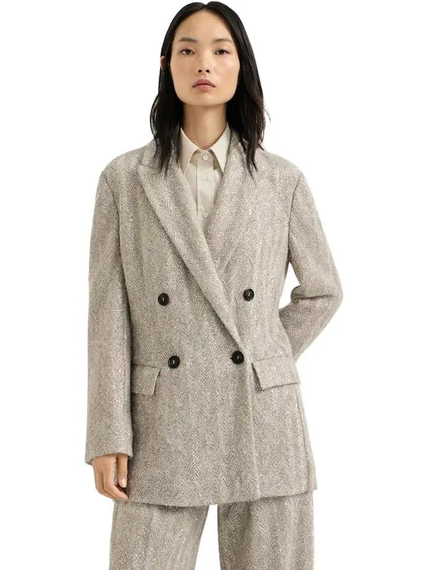 Brunello Cucinelli Dazzling Chevron Embroidery Blazer In Sparkling Mohair And Wool - Rope