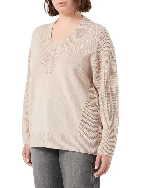 Marina Rinaldi Fulmine Virgin Wool V Neck Sweater - Turtledove