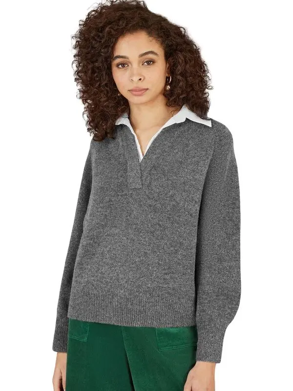 YUMI Collar Detail Knitted Jumper - Grey
