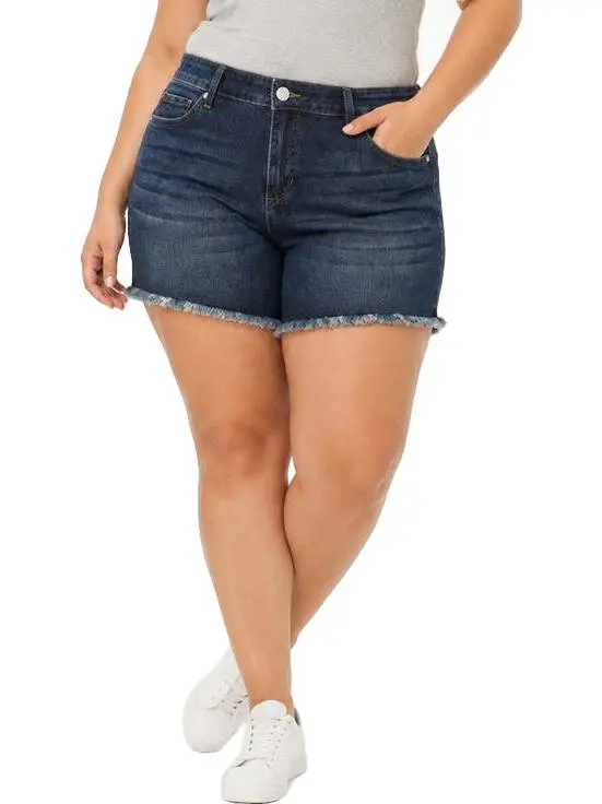 SLINK JEANS Frayed Hem Denim Shorts - Luminara