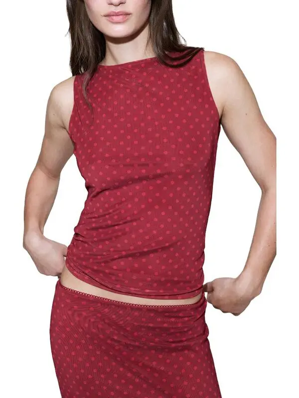 Mango Polka Dot Tulle Top - Red