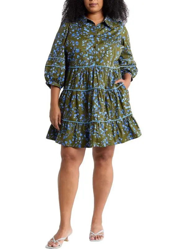 SUGARLIPS Retra Floral Tiered Cotton Dress - Green-blue-multi