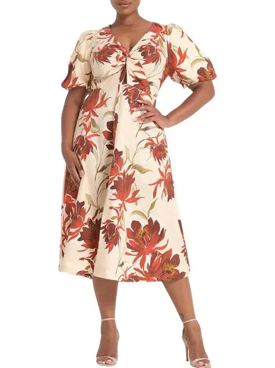 ESTELLE Adelia Cotton Midi Dress - Crimson Bloom
