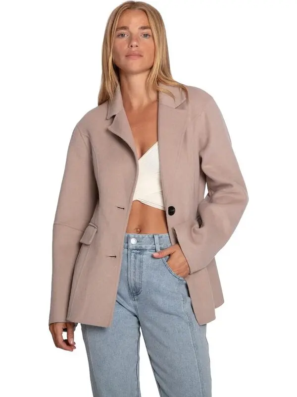 BELLE & BLOOM Wool Blend Cinched Waist Blazer - Sand