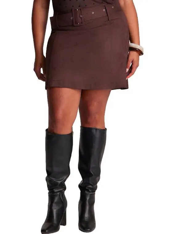 ESTELLE Rowan Belted A-line Mini Skirt - Chestnut