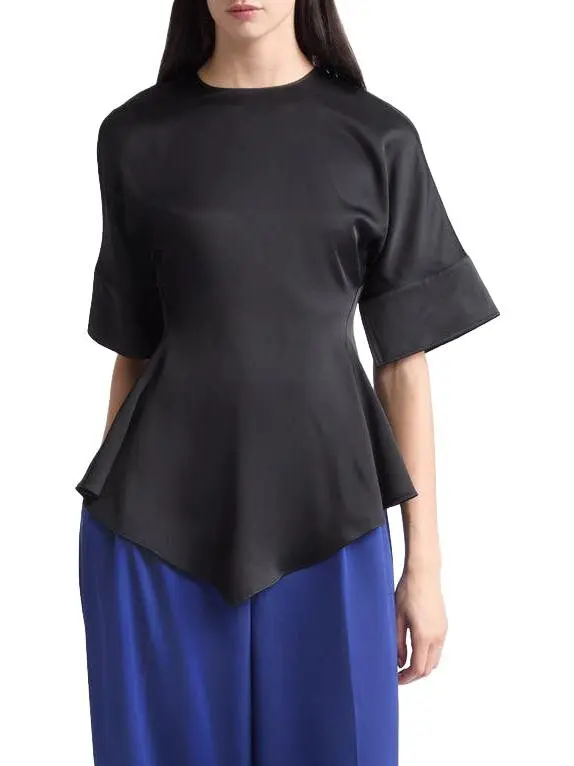 Stella McCartney Flared Satin Top With Dolman Sleeves - Black