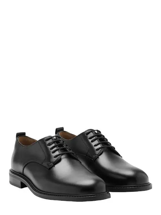 Mango Plain Toe Leather Derby - Black