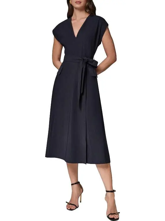 DONNA KARAN WEEKEND Belted Twill Midi Dress - Black