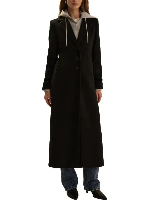 FAVORITE DAUGHTER The Sport Wool Blend Coat With Hoodie Insert - Black