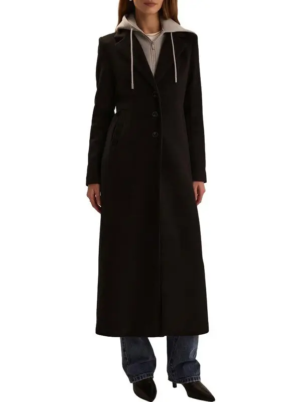 FAVORITE DAUGHTER The Sport Wool Blend Coat With Hoodie Insert - Black