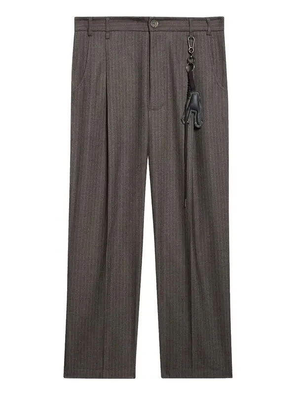 SONG FOR THE MUTE Loose Fit Pleated Flannel Pants With Detachable Lanyard - Charcoal