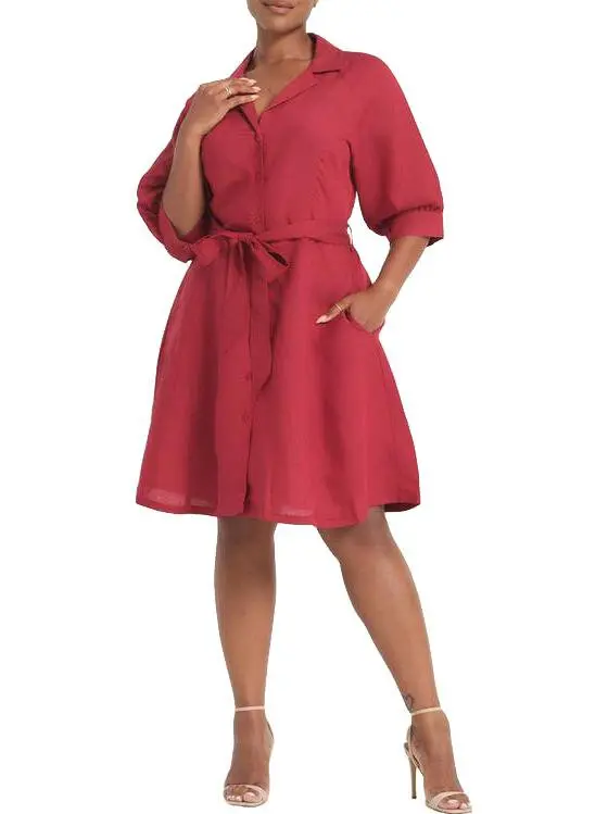 ESTELLE Maribel Linen Blend Shirtdress - Raspberry