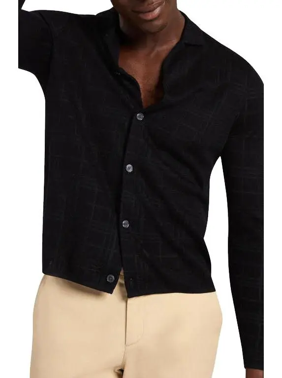 Ted Baker London Mcline Grid Long Sleeve Cardigan - Black