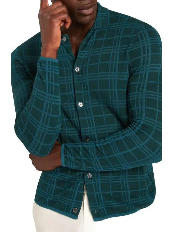 Ted Baker London Mcline Grid Long Sleeve Cardigan - Navy-green