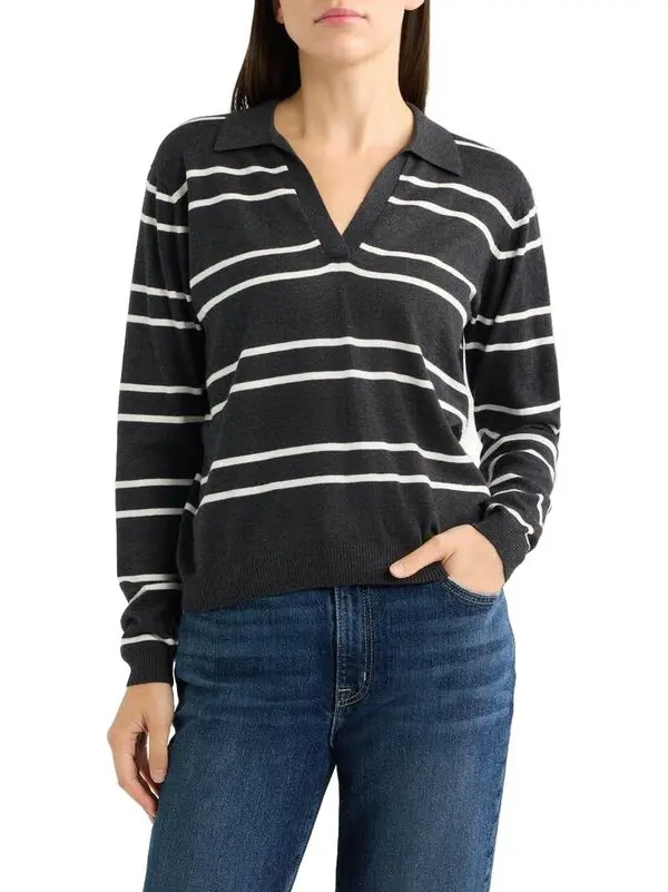 Bella Dahl Striped Collared Sweater With Cashmere Blend - Graphite Stripe