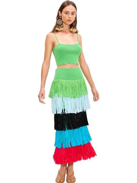 SIMONMILLER Dio Fringe Knit Skirt - Grass Green Multi