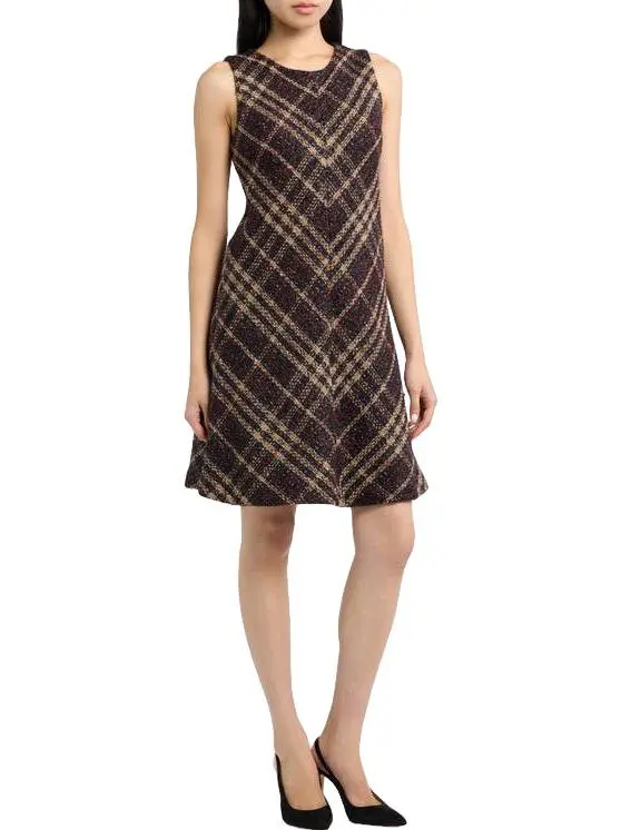 Anne Klein Plaid Tweed Sleeveless Swing Dress - Barolo Multi