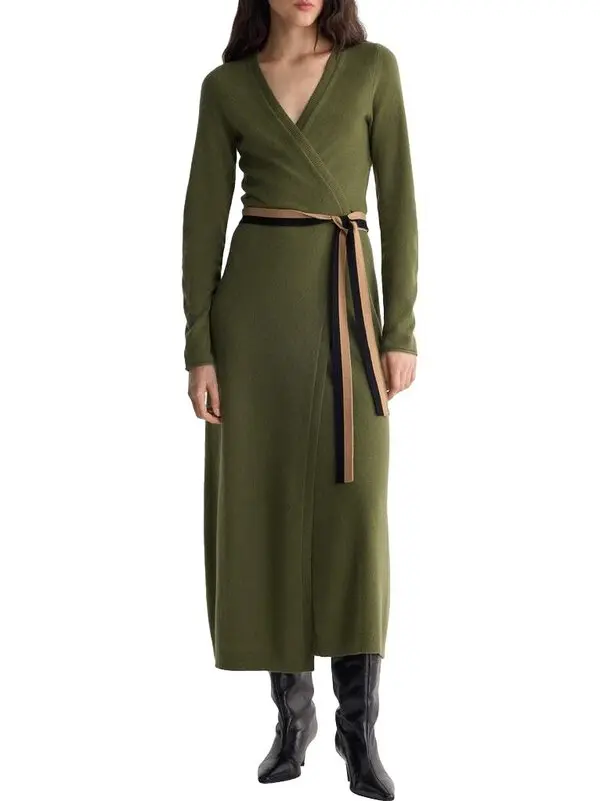 Diane Von Furstenberg Bellina Merino Wool & Cashmere Sweater Dress - Pesto