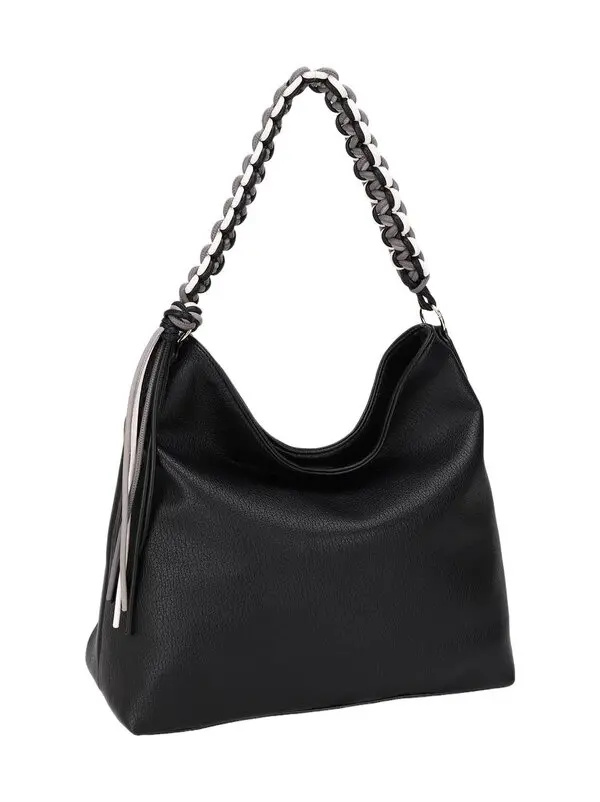 MALI + LILI Bree Braided Handle Large Faux Leather Hobo - Black