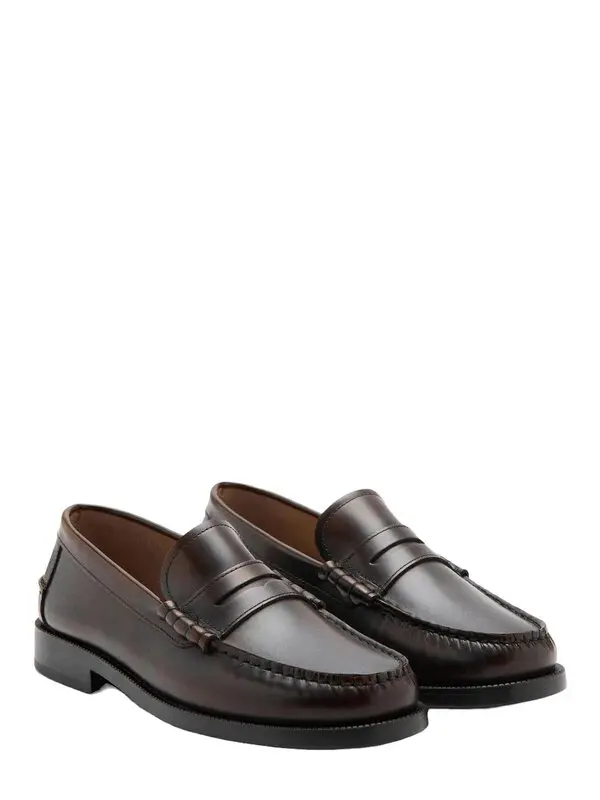 Mango Leather Penny Loafers - Brown
