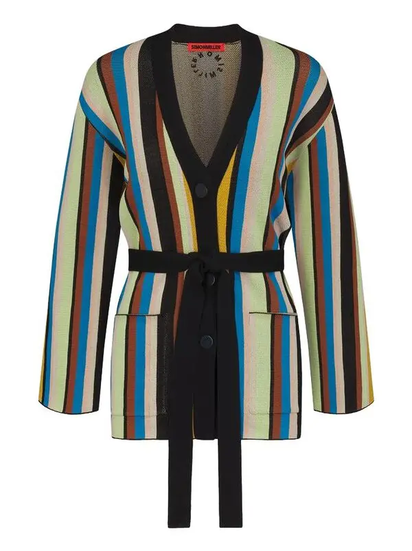 SIMONMILLER Belted Knit Cardigan - Ocean Stripe