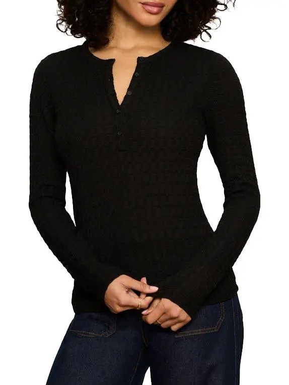 Sanctuary Henley Top With Textured Fabric - Black