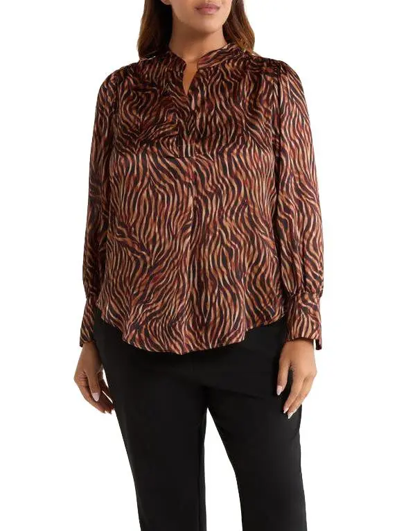 Anne Klein Pleat Front V-neck Top - Barolo Multi