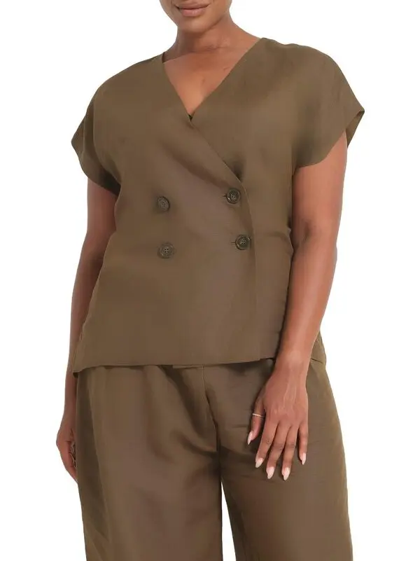 ESTELLE Katrina Double Breasted Linen Blend Jacket - Fern