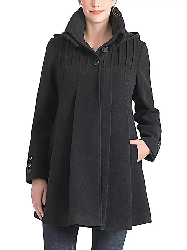 KIMI + KAI Aela Maternity A-line Hooded Wool Coat - Black