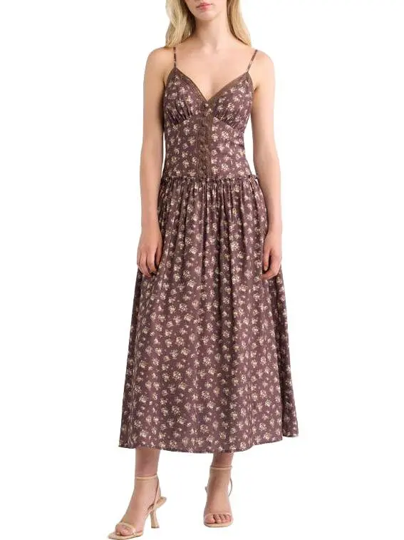 Lulus Lotta Lace Floral Dress - Brown Multi