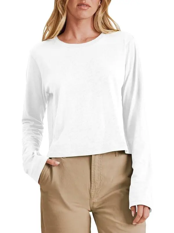 Splendid Louisa Long Sleeve Cotton Tee - White