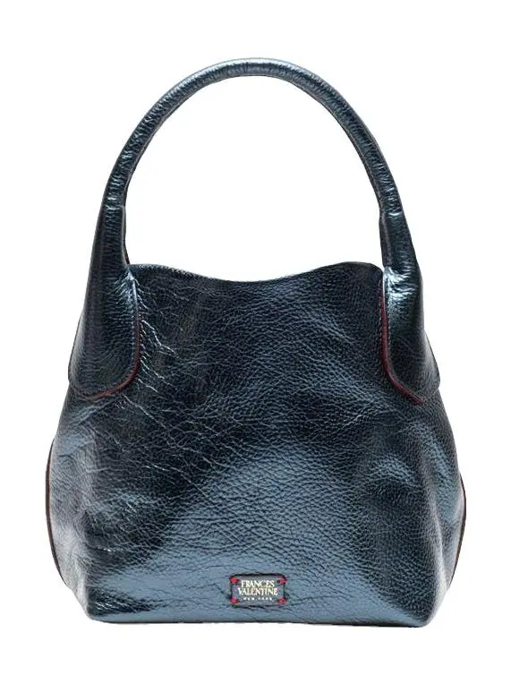 FRANCES VALENTINE Sweet Pea Mini Metallic Leather Handbag - Navy