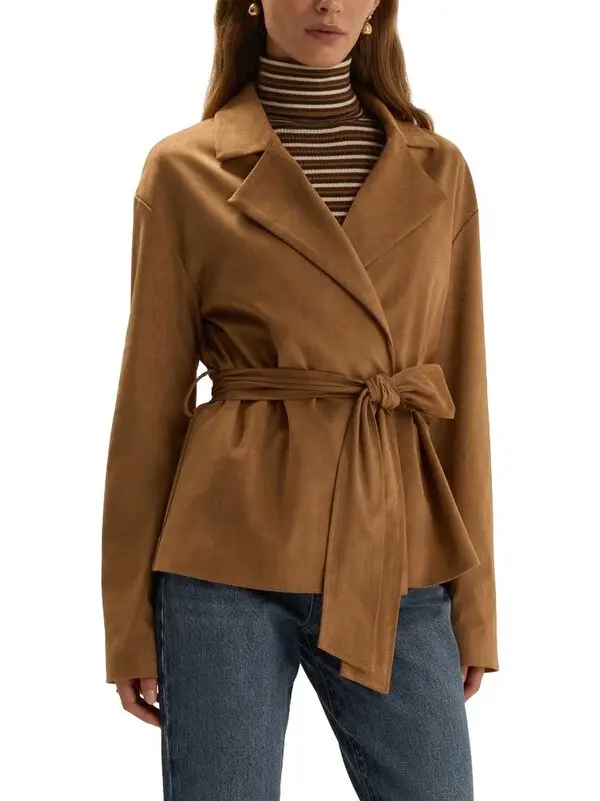 FAVORITE DAUGHTER The Marina Faux Suede Wrap Jacket - Camel
