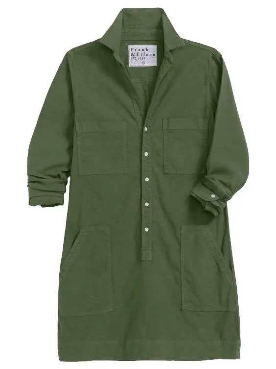 Frank & Eileen Ireland Cotton & Linen Blend Utility Dress - Army