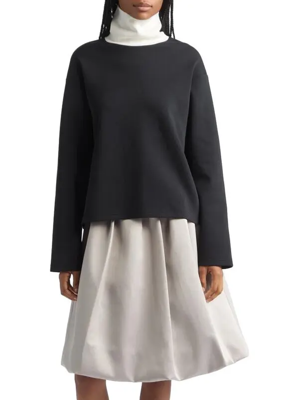 LII Contrast Jersey Turtleneck Top - Black/white