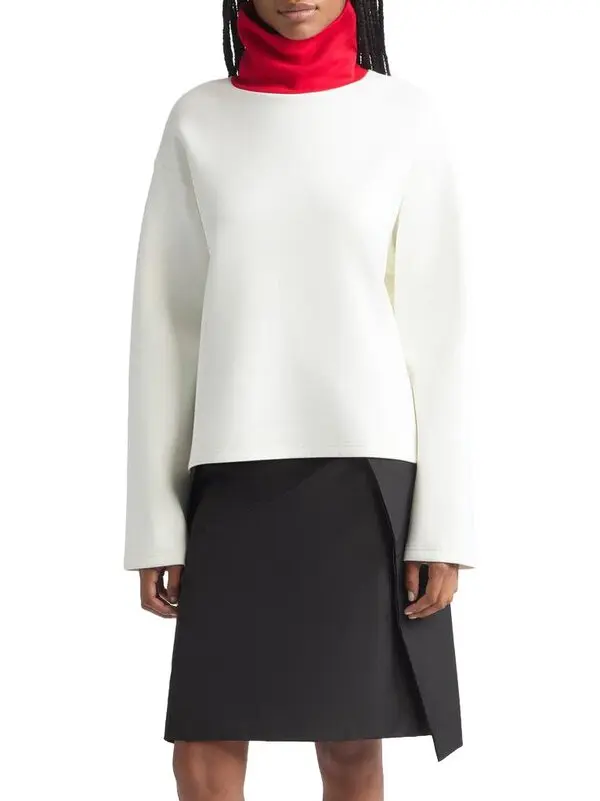 LII Contrast Jersey Turtleneck Top - White/red